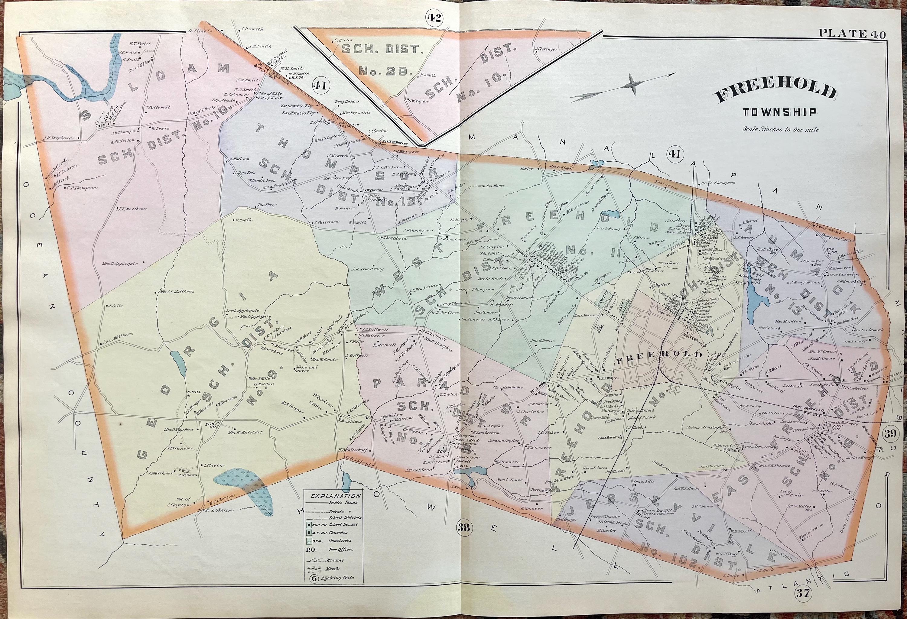 Freehold Township Map, Original 1889 Monmouth County Atlas, Millhurst ...