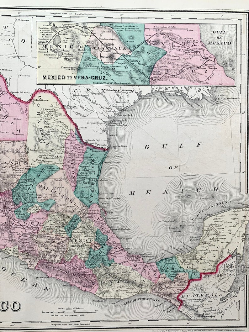Mexico Map Original 1874 Grays Atlas Map Lower California - Etsy