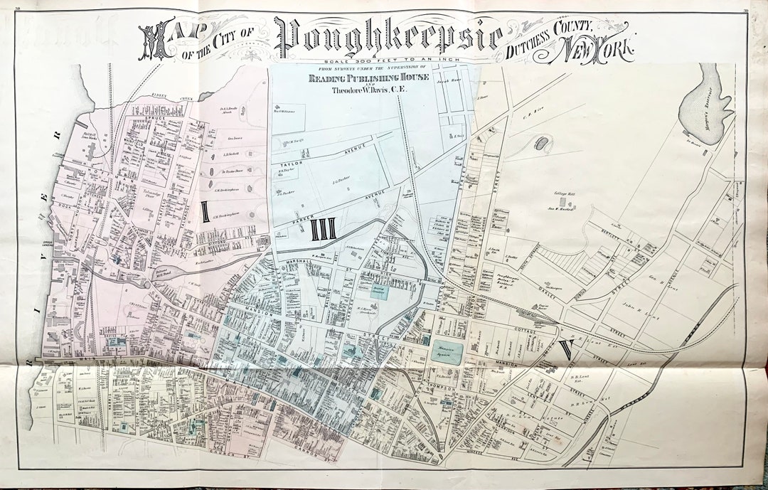 Poughkeepsie Map, Original 1876 Dutchess County Atlas, Vasser College ...