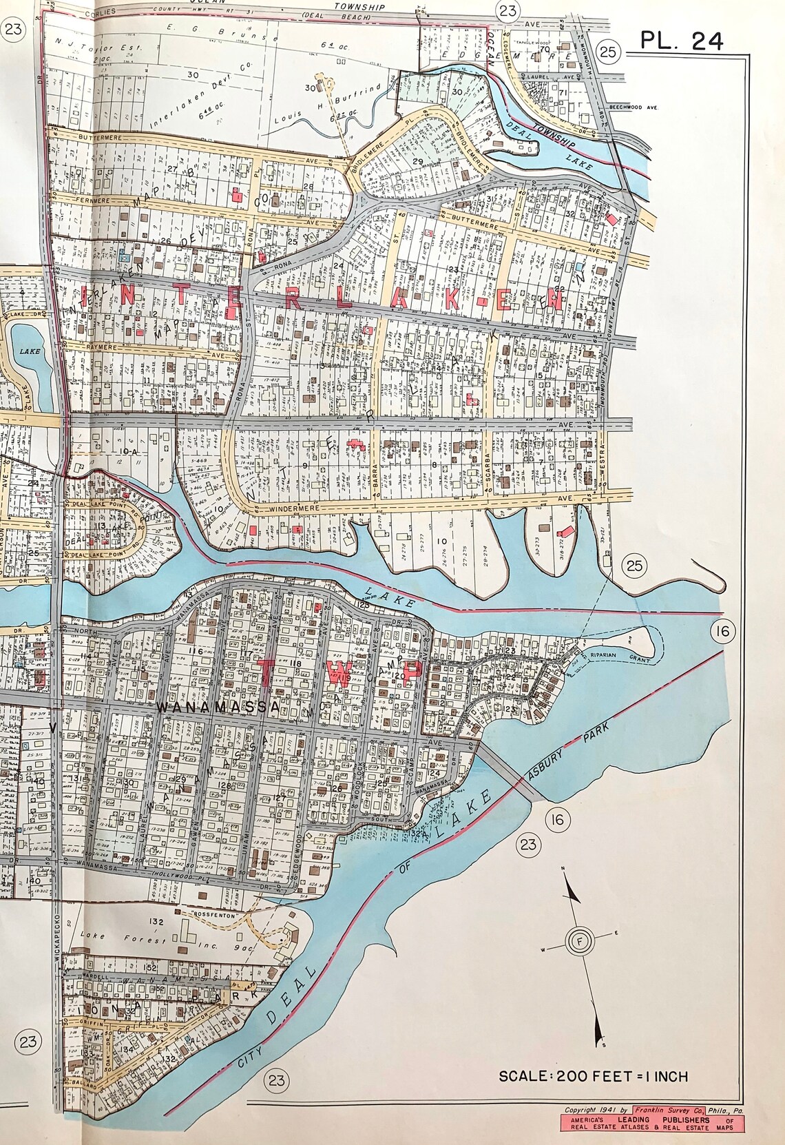 Ocean Township Map Original 1941 Monmouth County Atlas - Etsy.de