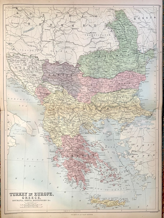 Antique Turkey in Europe Map Original 1875 Blacks Atlas - Etsy