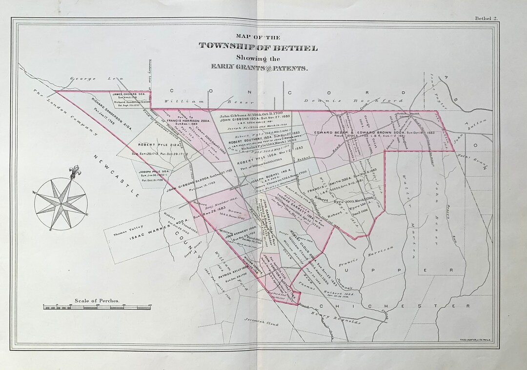 Bethel Township Map, Original 1880 Delaware County Atlas, Land Grants ...