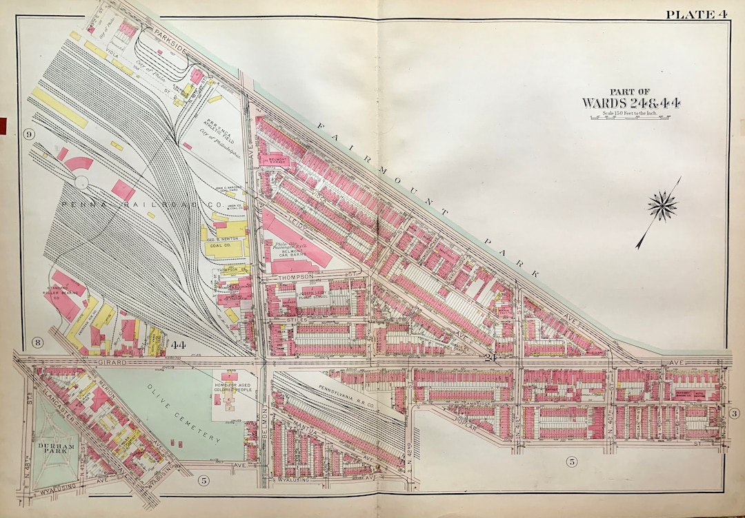 West Parkside Map, Original 1926 West Philadelphia Atlas, Belmont ...