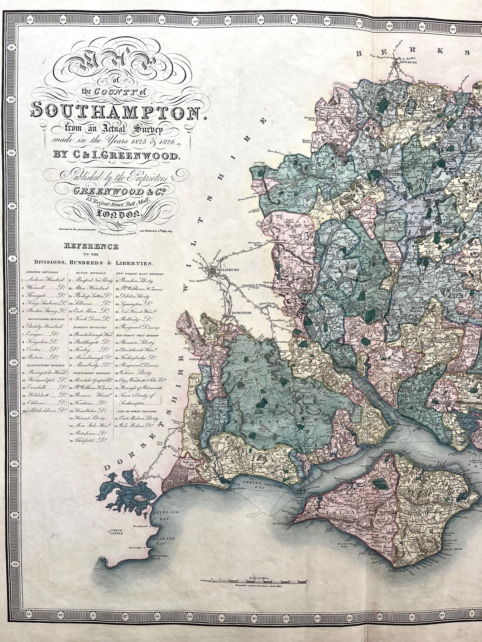 Hampshire County Map, Original 1834 Counties of England Atlas ...