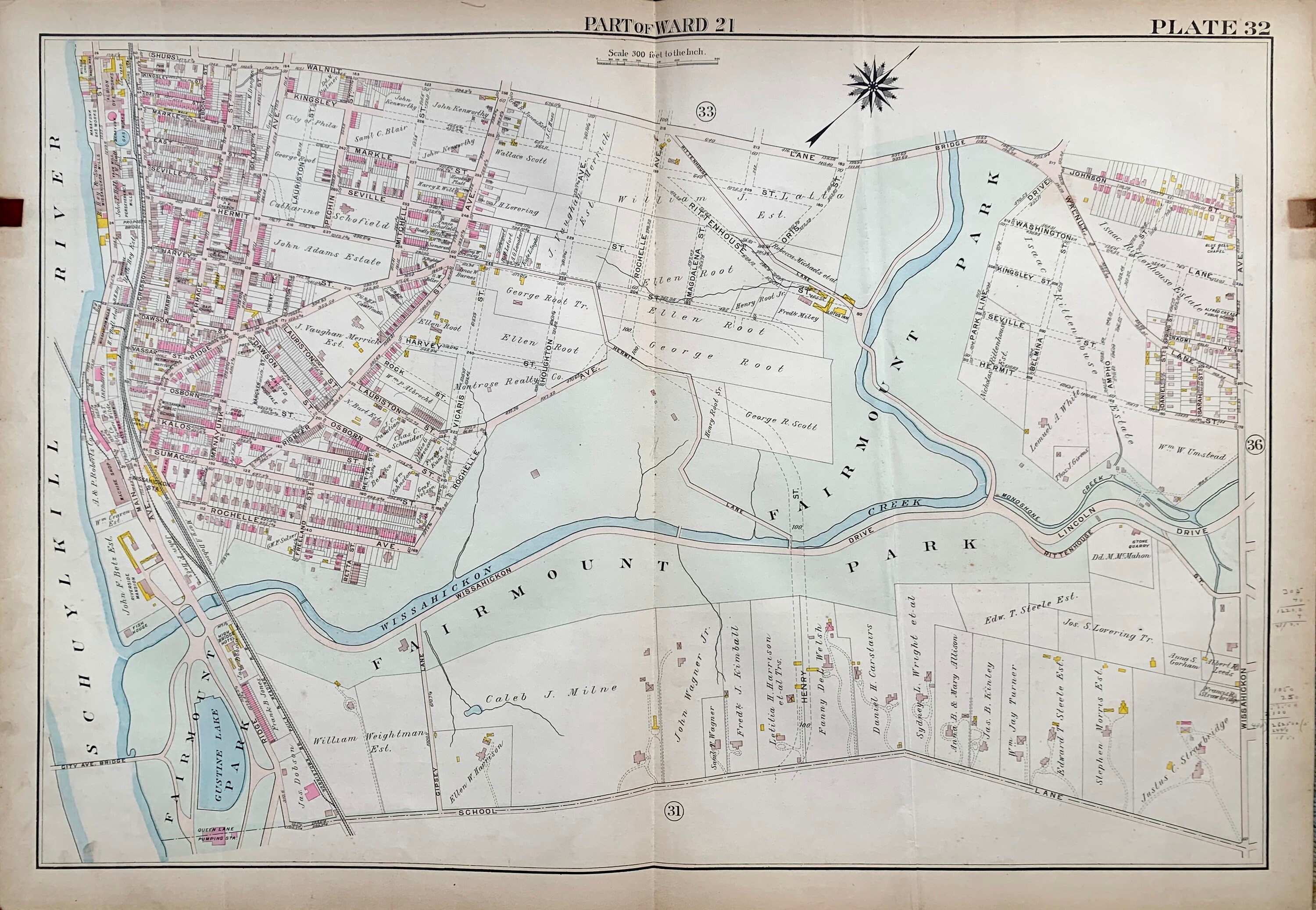 Manayunk Map, Original 1910 Philadelphia Atlas, Fairmount Park ...