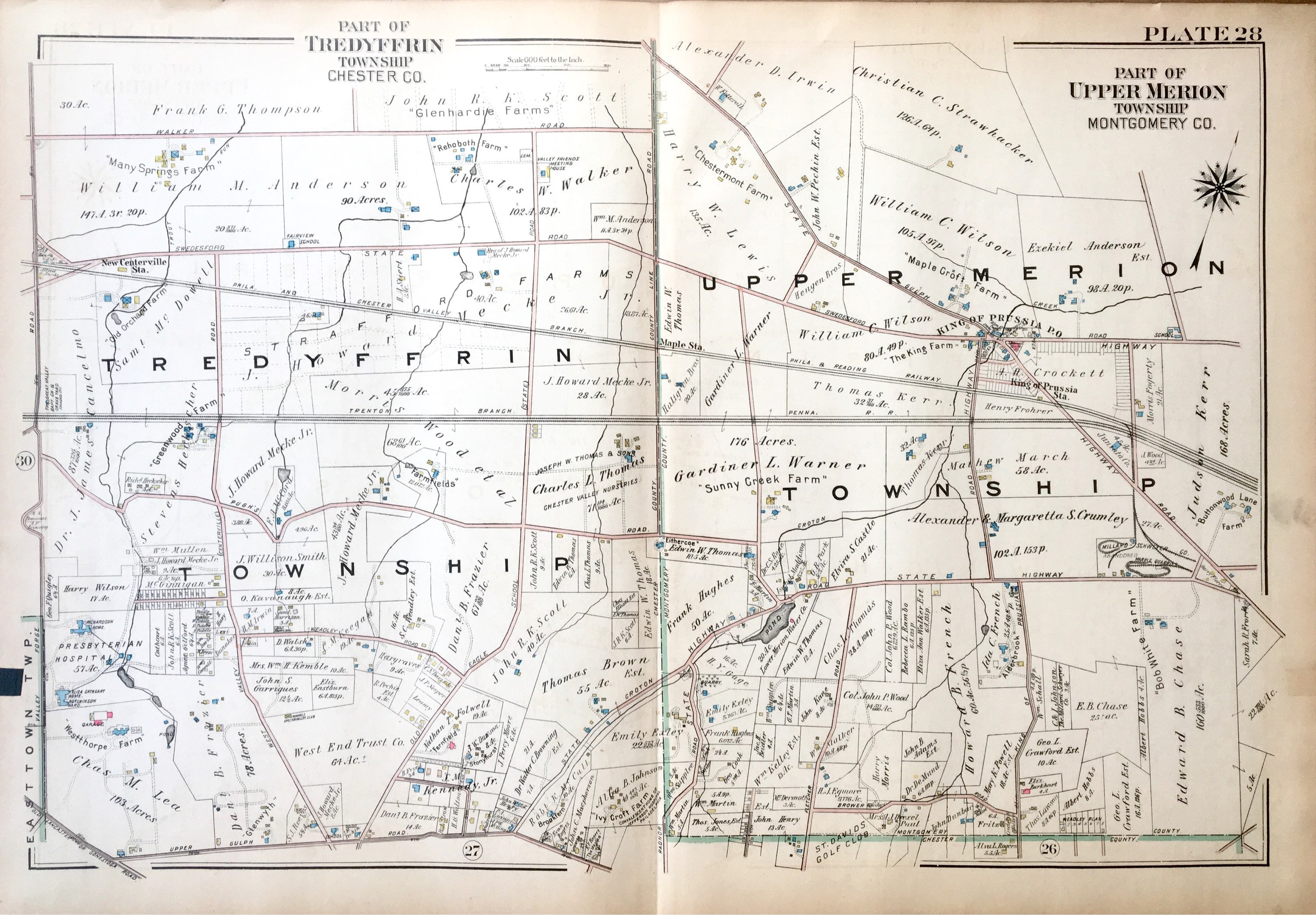 Tredyffrin Township Map, Original 1926 Main Line Pennsylvania Railroad ...