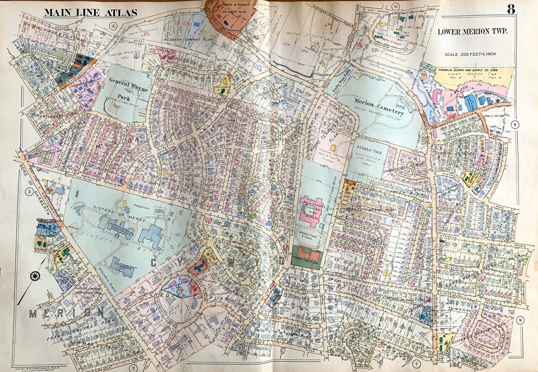 Bala Cynwyd Map, Original 1961 Main Line Pennsylvania Railroad Atlas ...