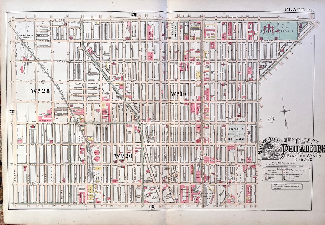 Temple University Map, Original 1886 Philadelphia Atlas, Kensington ...