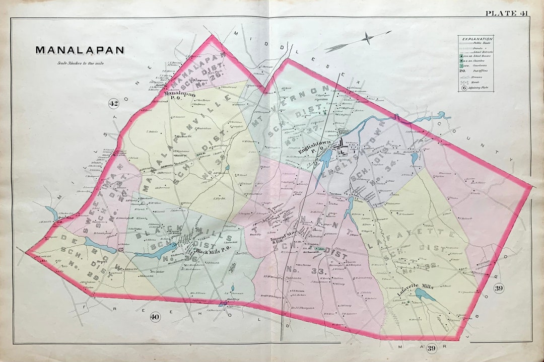 Manalapan Map, Original 1889 Monmouth County Atlas, Englishtown ...