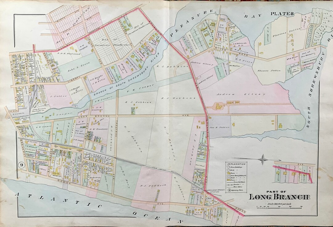 Long Branch Map, Original 1889 Monmouth County Atlas, Seven Presidents ...