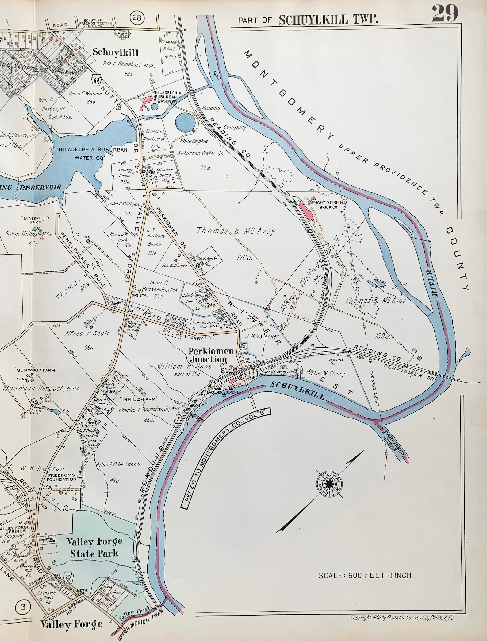 Schuylkill Township Map, Original 1950 Franklin Survey Main Line Atlas ...