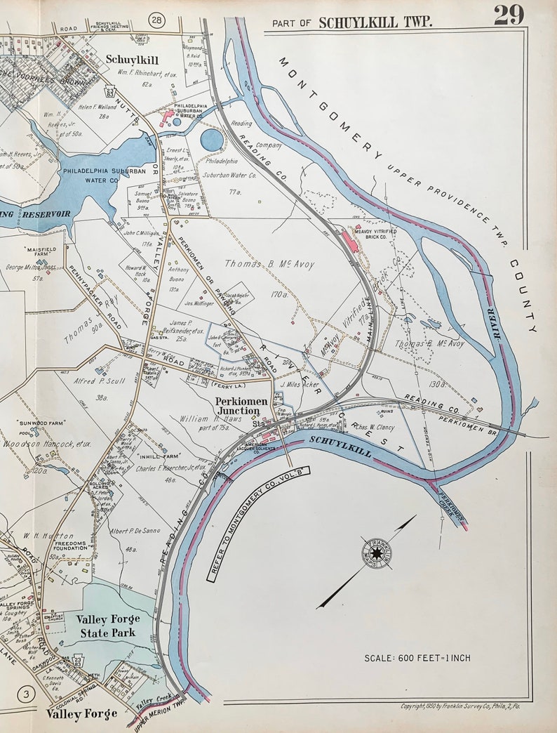 Schuylkill Township Map, Original 1950 Franklin Survey Main Line Atlas ...