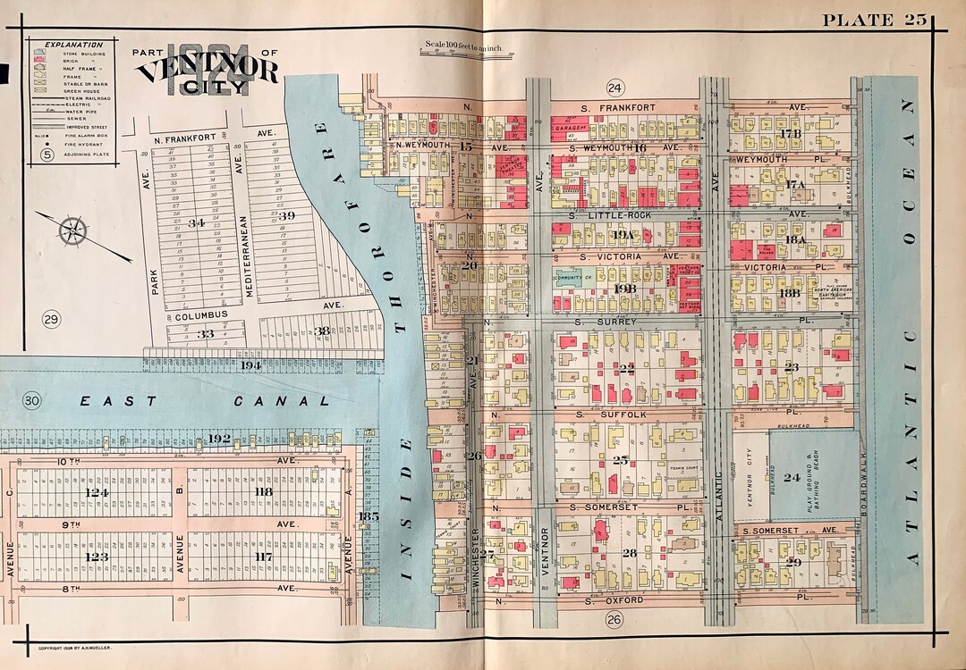 Ventnor City Map, Original 1924 Absecon Island Atlas, Ventnor Beach ...