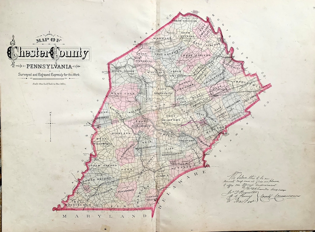 Chester County Map, Original 1883 Chester County Pennsylvania Farm ...