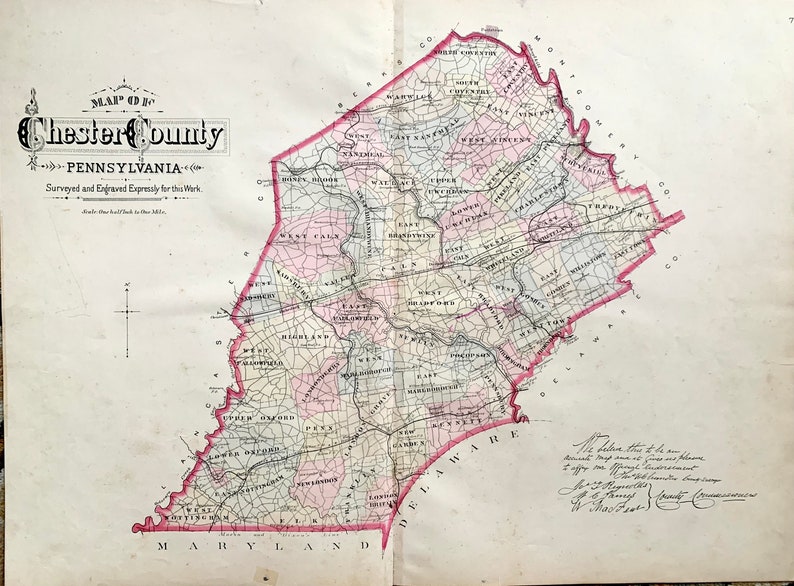 Chester County Map, Original 1883 Chester County Pennsylvania Farm ...