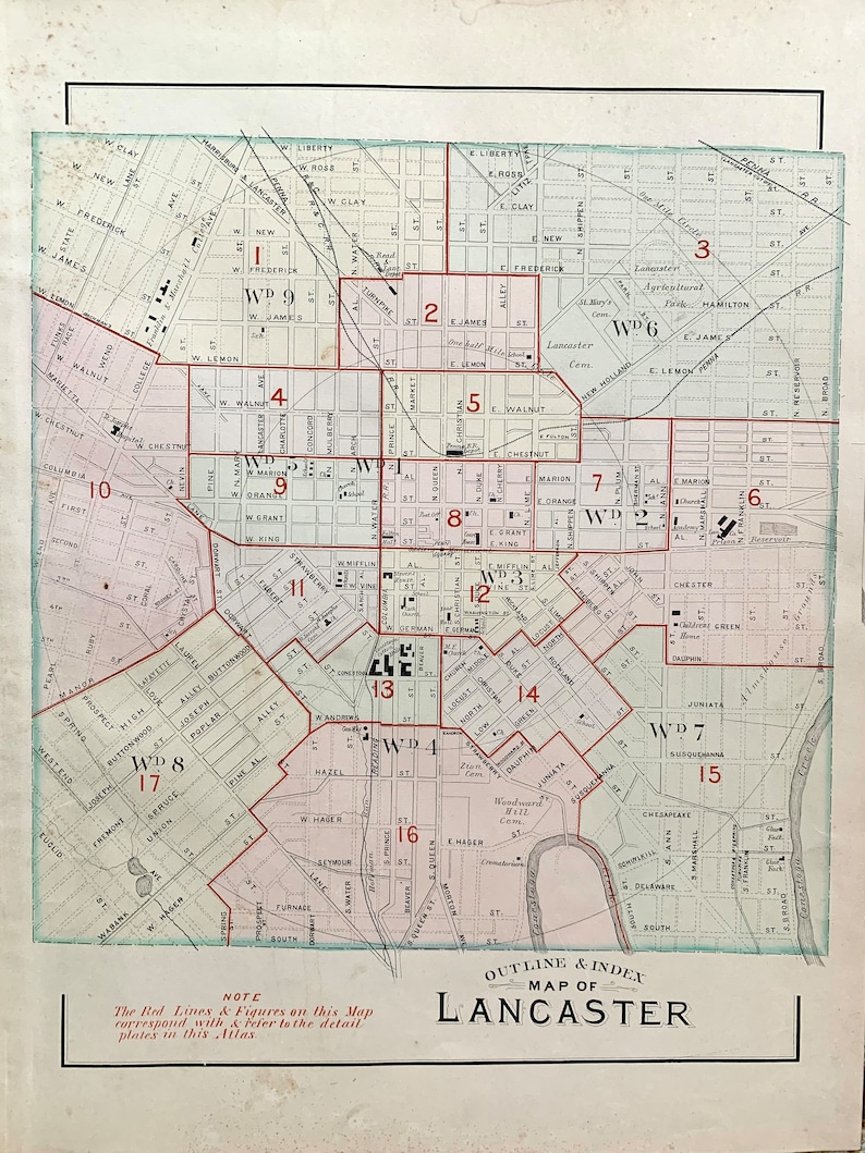 Lancaster Map, Original 1886 City of Lancaster Atlas, Red Rose City - Etsy