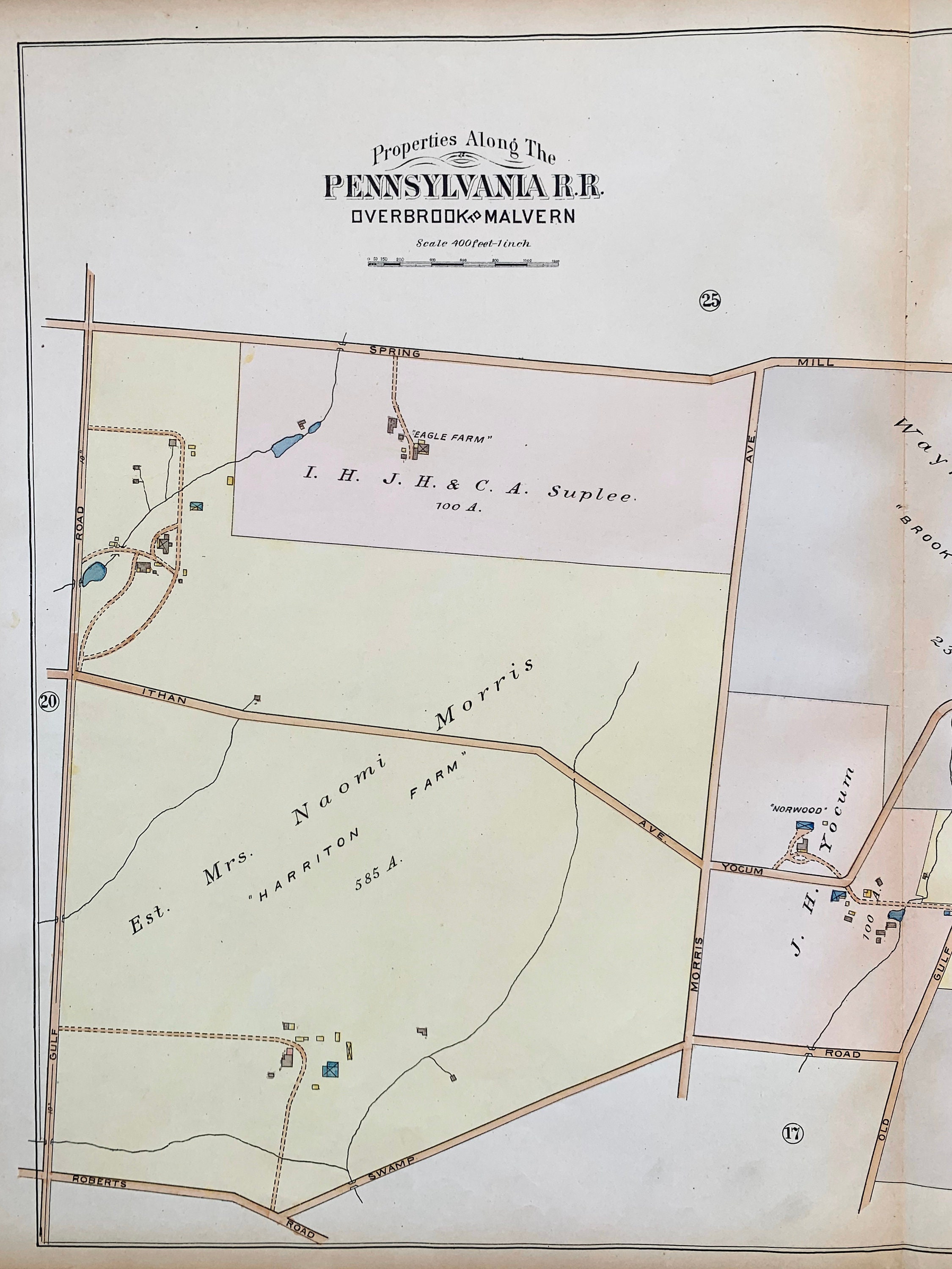 Gladwyne Map, Bryn Mawr Map, Original 1900 Main Line Pennsylvania ...