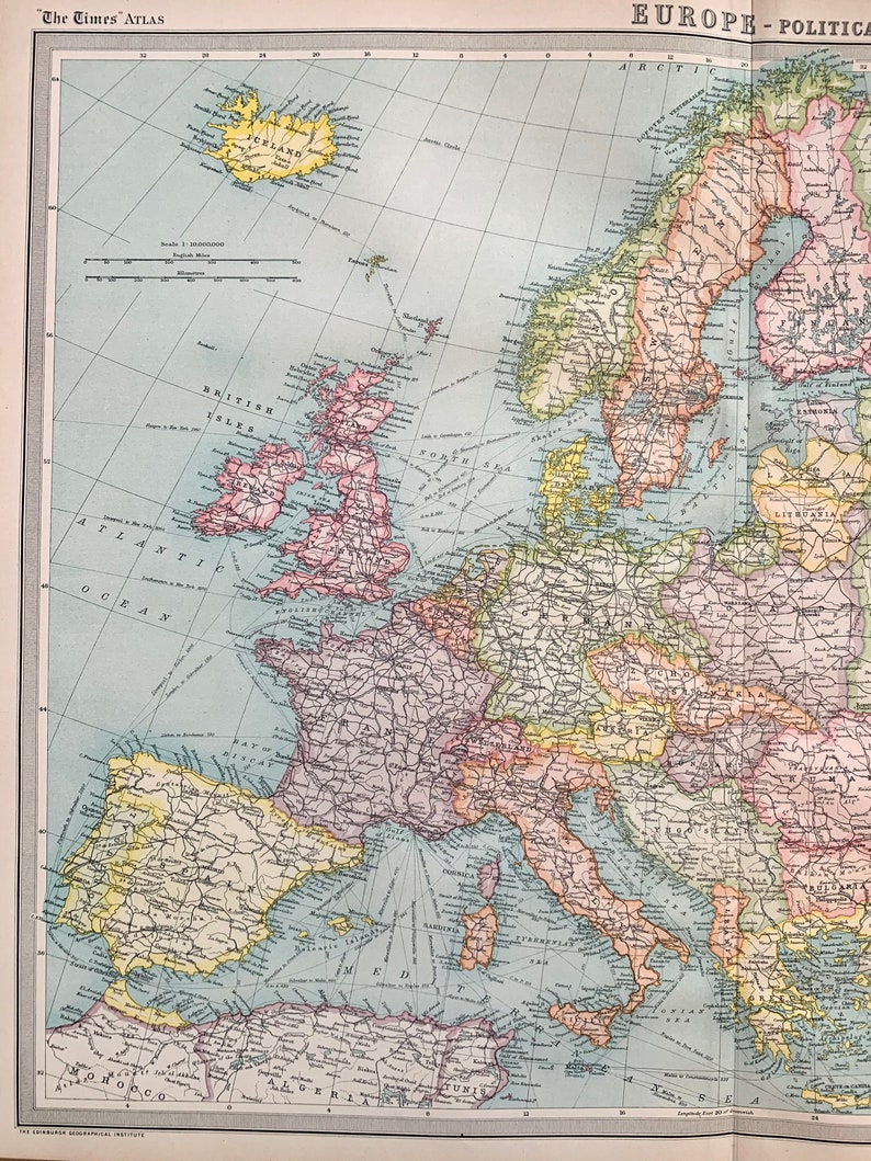 Europe Map, Original 1922 Times Atlas, Europe Political Map, France ...
