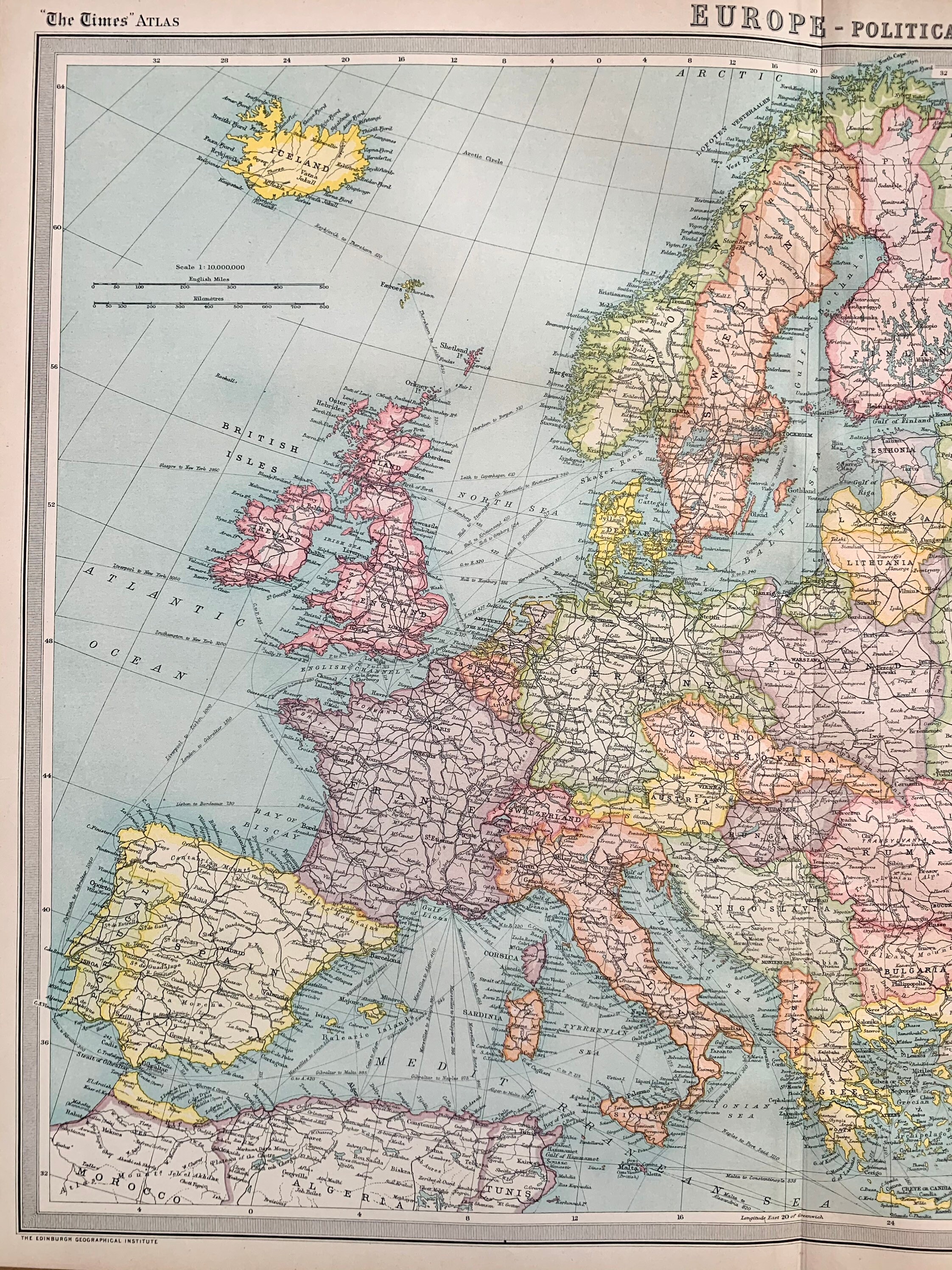 Europe Map, Original 1922 Times Atlas, Europe Political Map, France ...