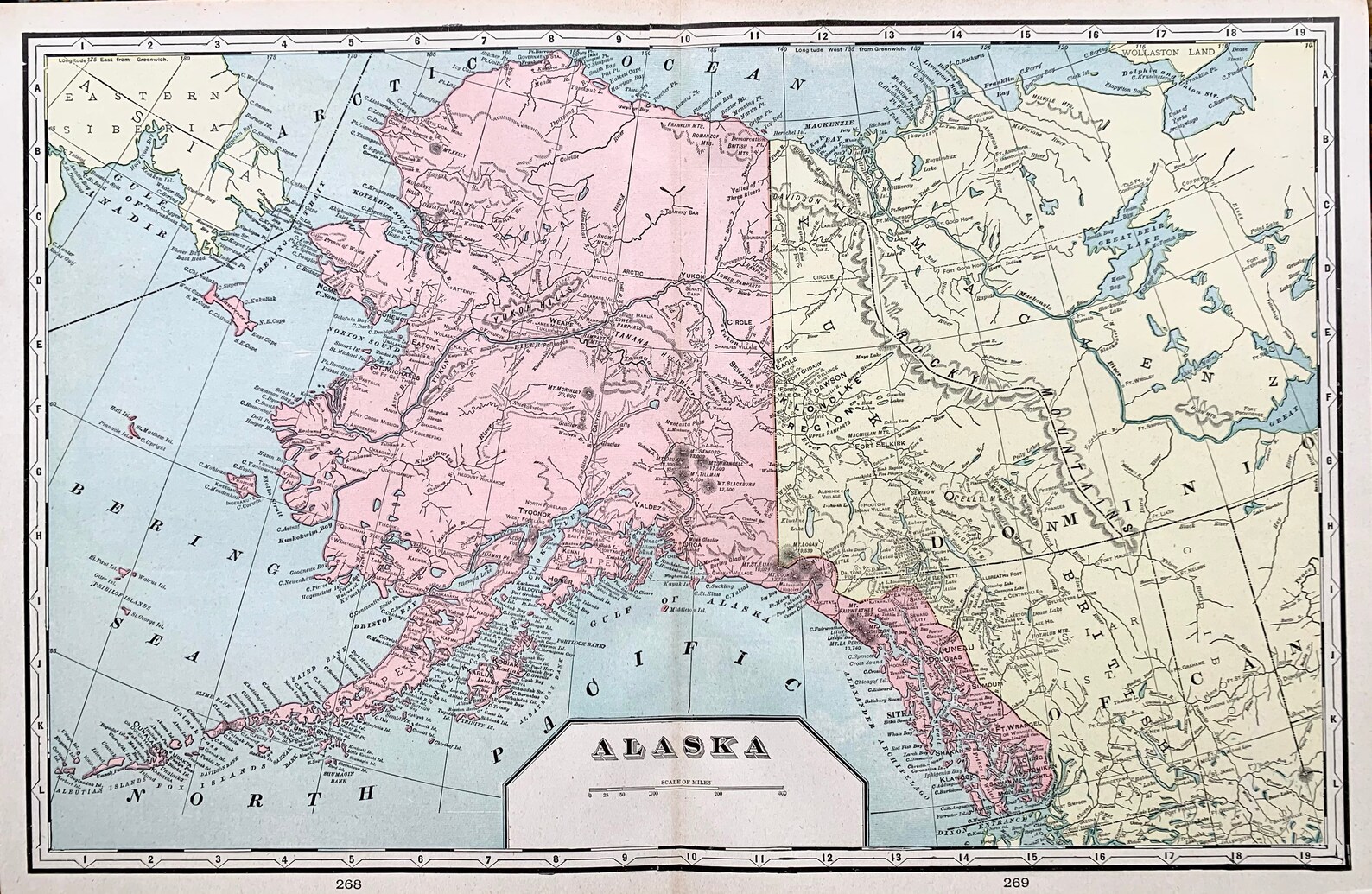 Alaska Map, Original 1900 Crams Atlas, Junea, Sitka, Bristol Bay ...