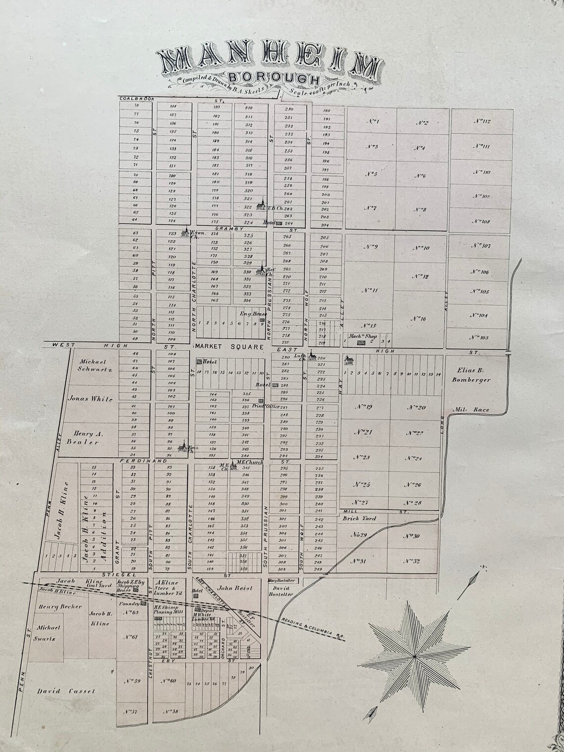Manheim Borough Map Original 1875 Lancaster County Atlas - Etsy UK