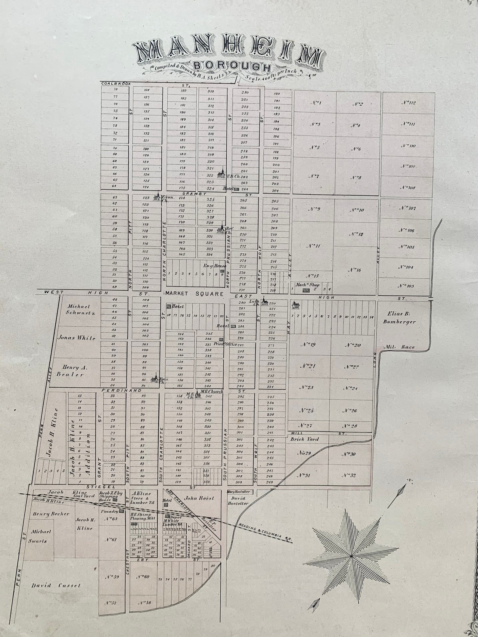 Manheim Borough Map Original 1875 Lancaster County Atlas - Etsy UK