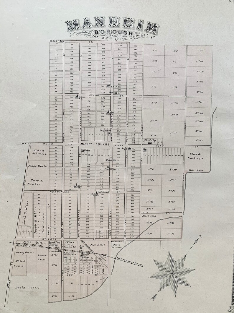 Manheim Borough Map Original 1875 Lancaster County Atlas - Etsy UK