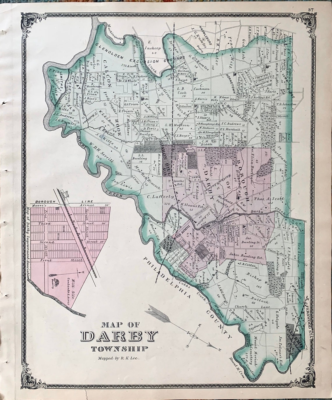 Darby Township Map, Ridley Township Map, Original 1875 Delaware County ...