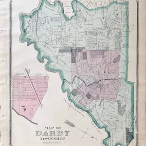 Darby Township Map, Ridley Township Map, Original 1875 Delaware County ...