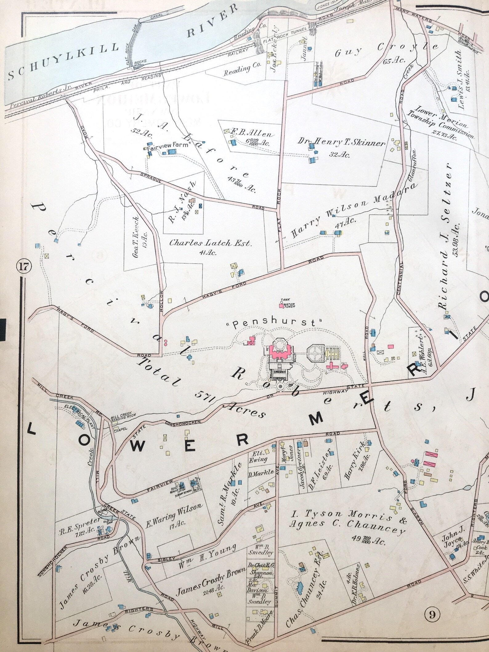 Penn Valley Map, Original 1926 Mainline Atlas, Lower Merion, General ...