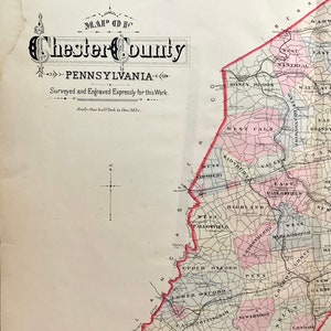 Chester County Map Original 1883 Chester County Pennsylvania - Etsy