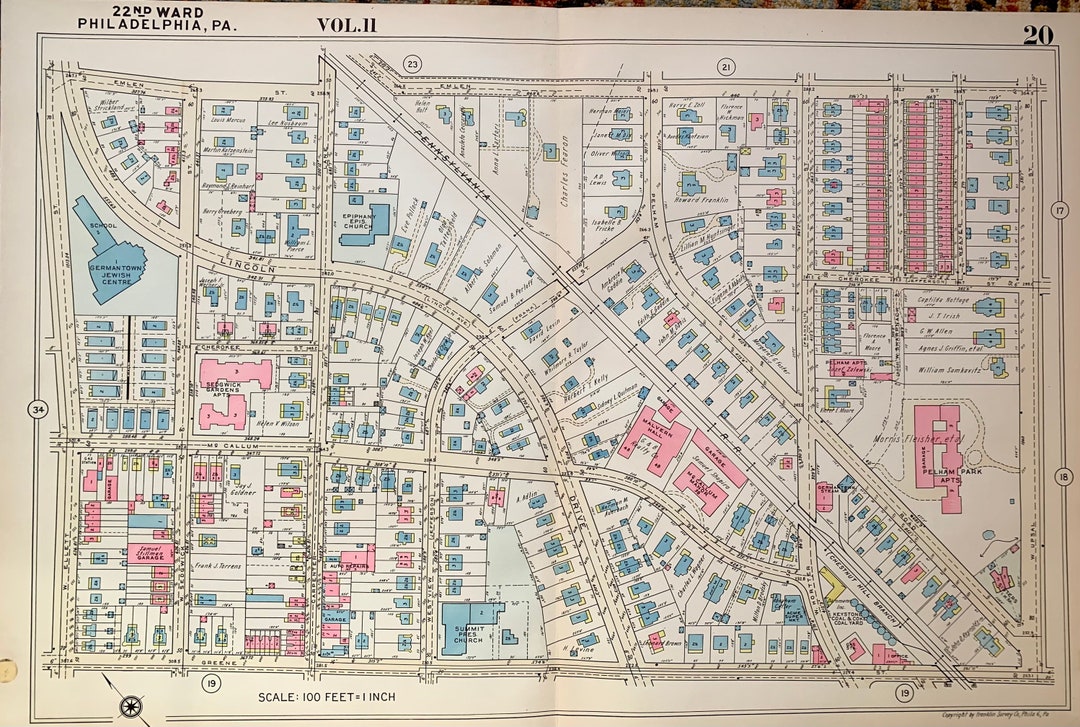Mount Airy Map, Original 1955 Philadelphia Atlas, Upsal, Allen Lane - Etsy