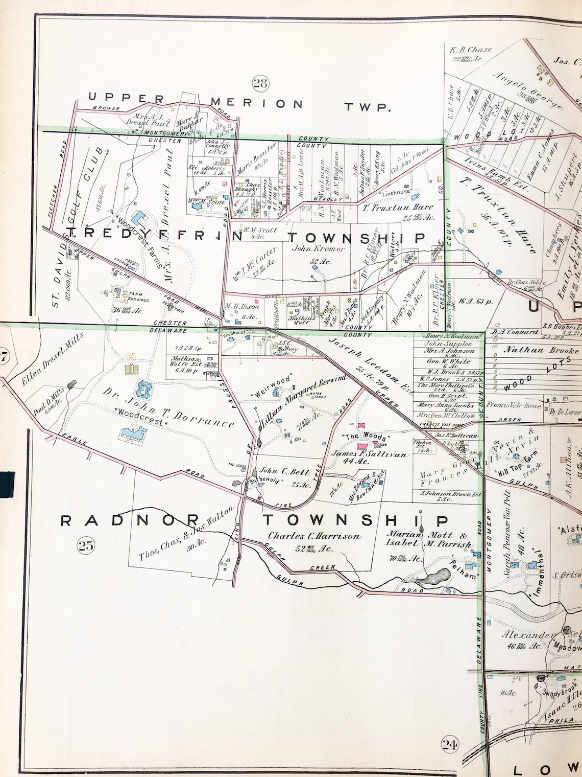 Upper Merion Township map Original 1926 Pennsylvania Main | Etsy