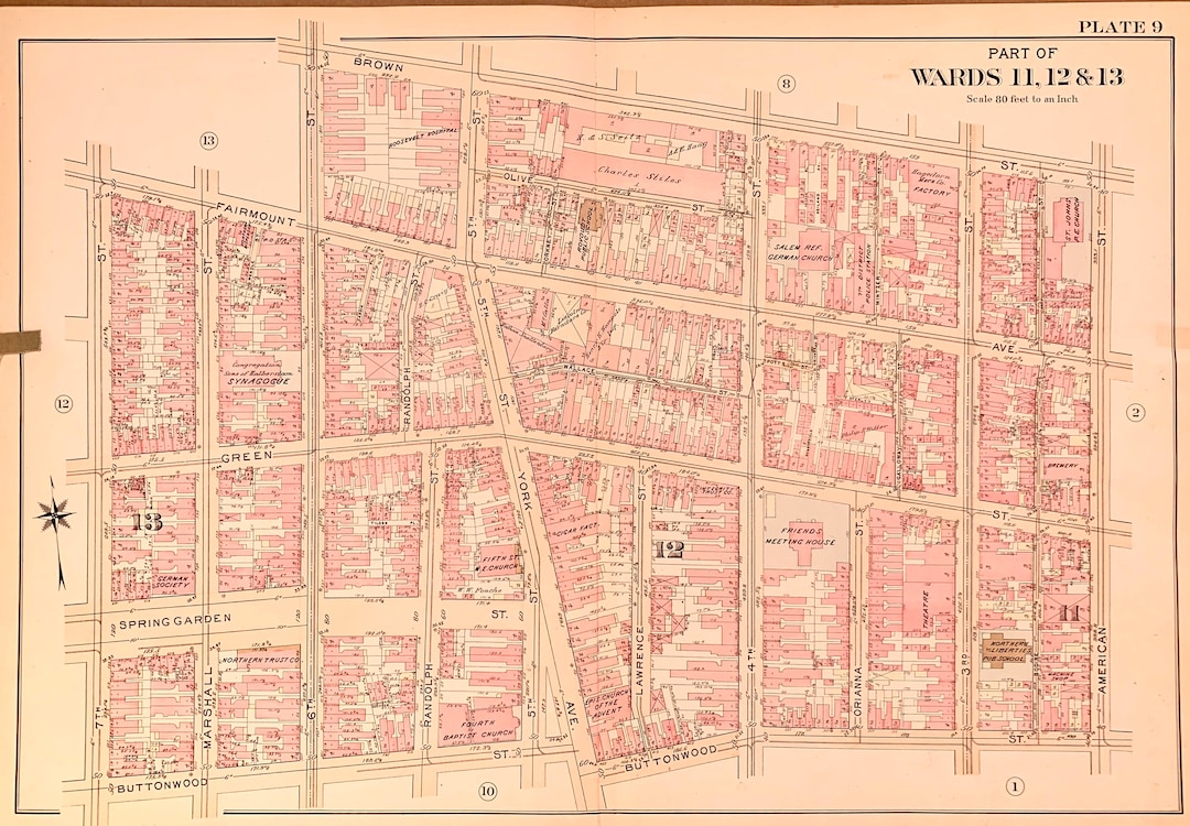 Northern Liberties Map, Original 1909 City of Philadelphia Atlas Map ...