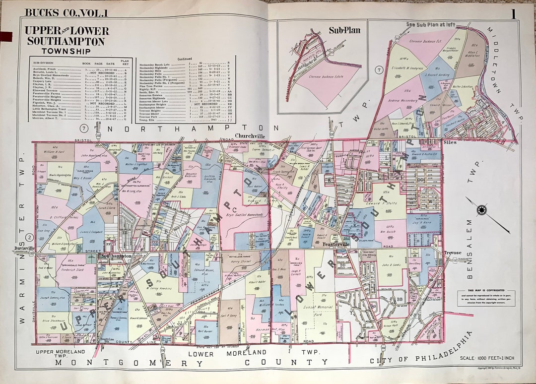 Lower Southampton Township Map, Original 1948 Bucks County Atlas ...