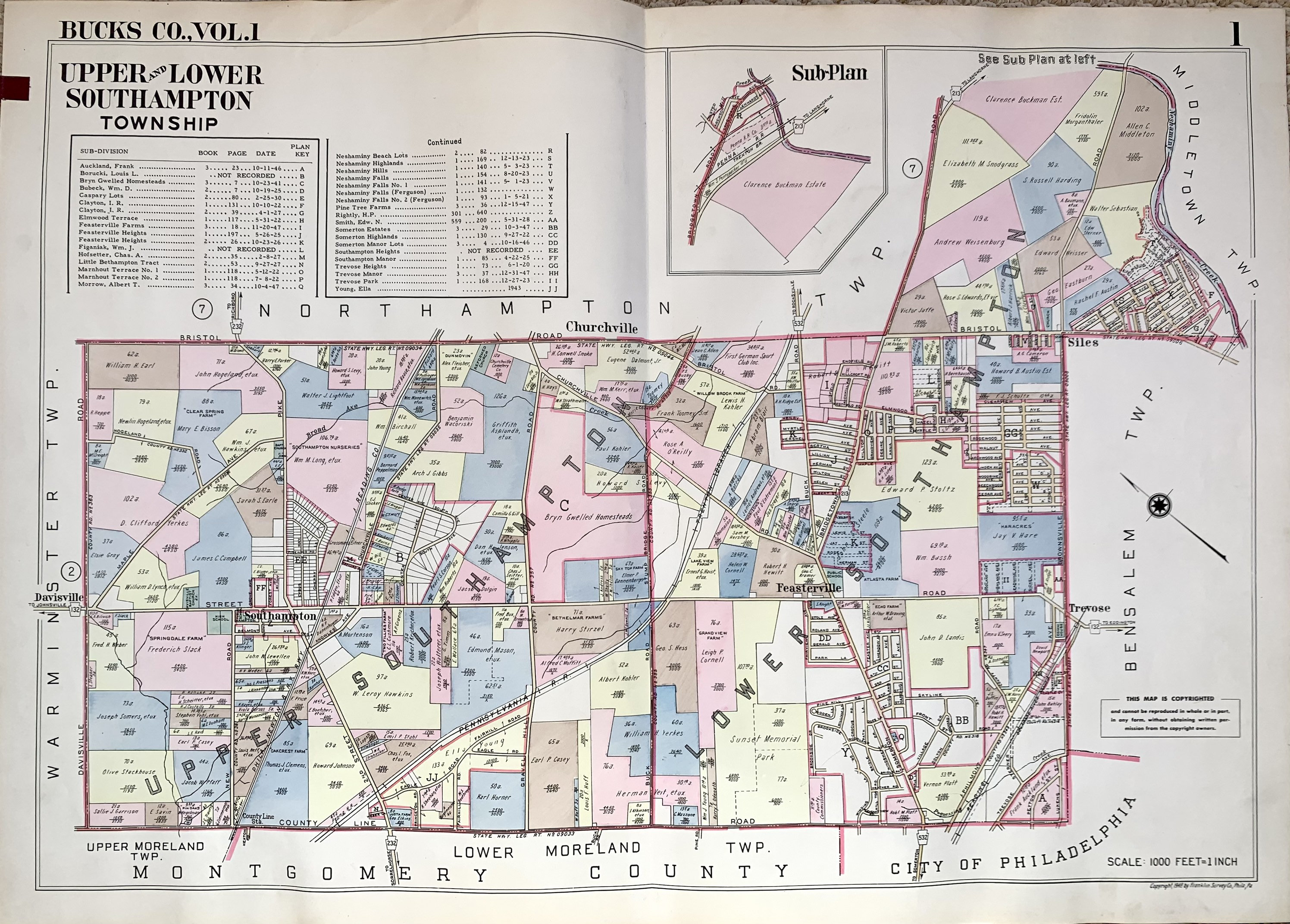 Lower Southampton Township Map Original 1948 Bucks County - Etsy
