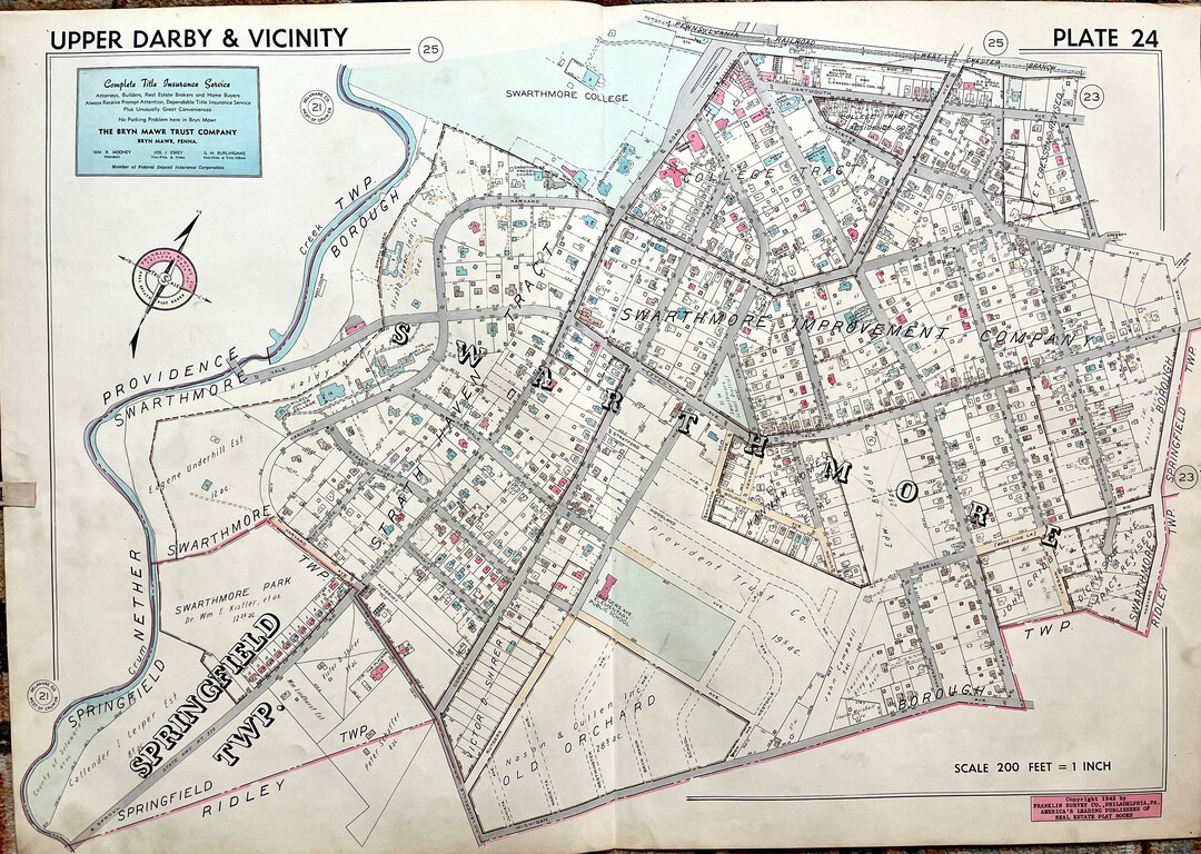 Swarthmore Map, Original 1942 Upper Darby Atlas, Swarthmore College - Etsy