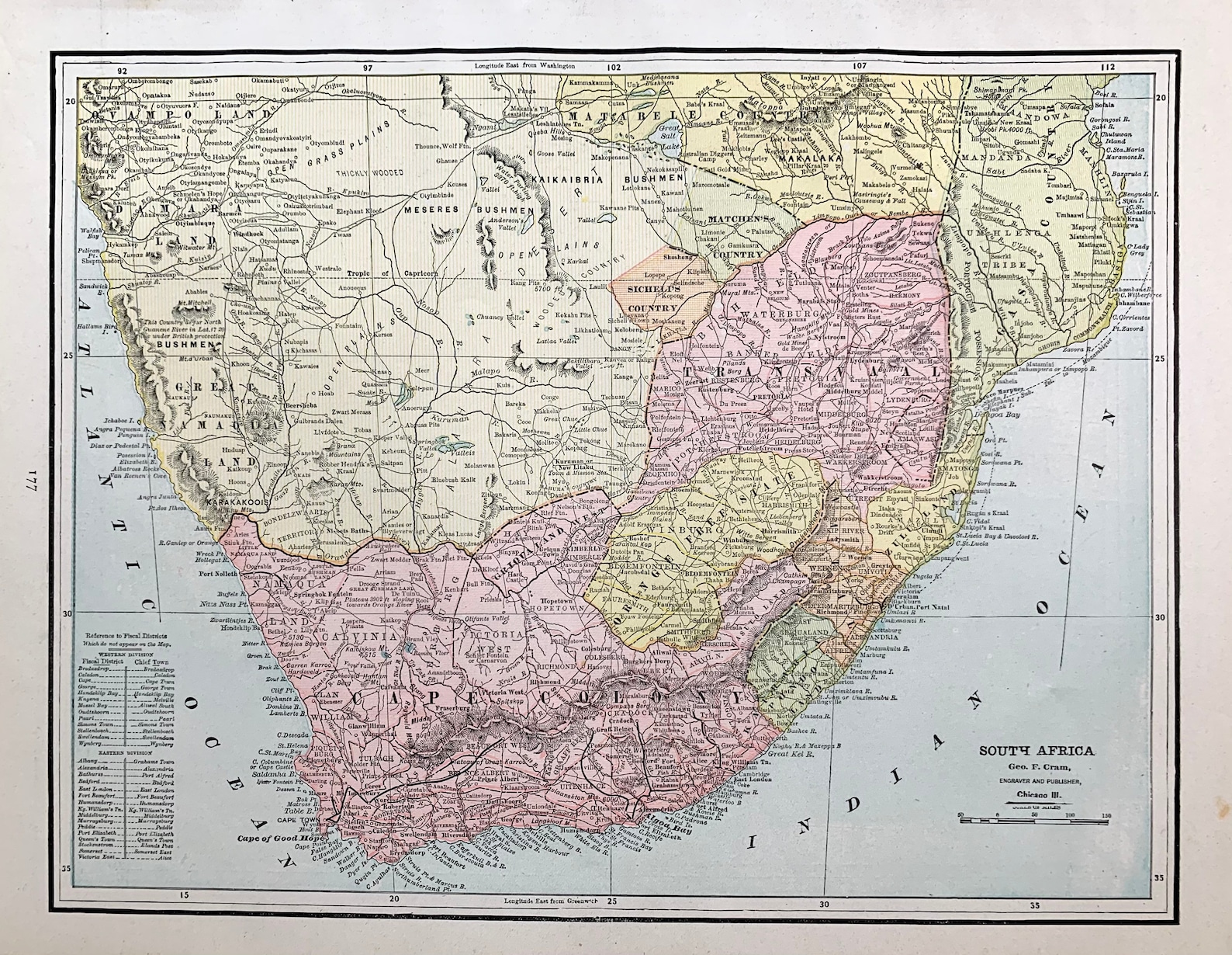 Antique South Africa Map Original 1895 Crams Atlas Cape - Etsy