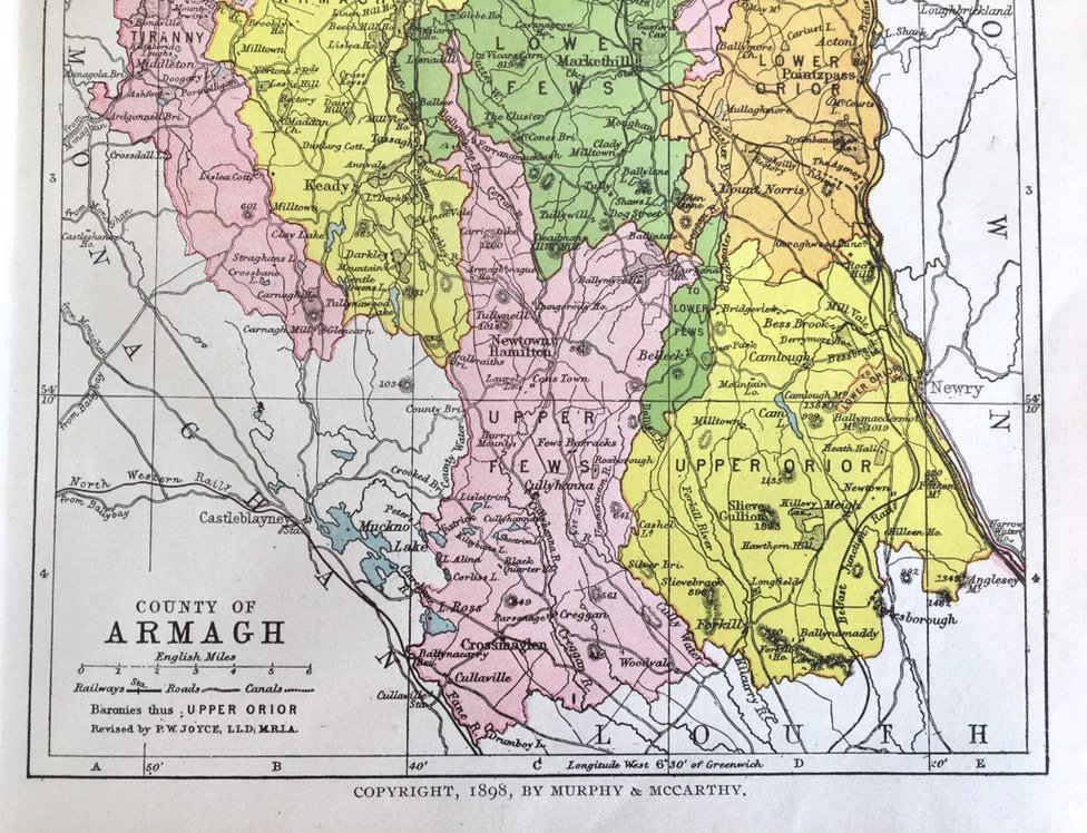 County of Armagh, Original 1902 Atlas of Ireland Map, Upper Orior - Etsy