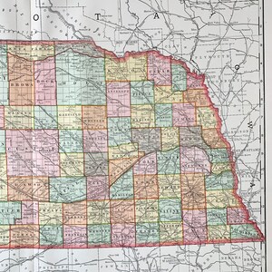 Nebraska Map, Original 1895 Rand Mcnally Atlas, Omaha, Cornhuskers ...