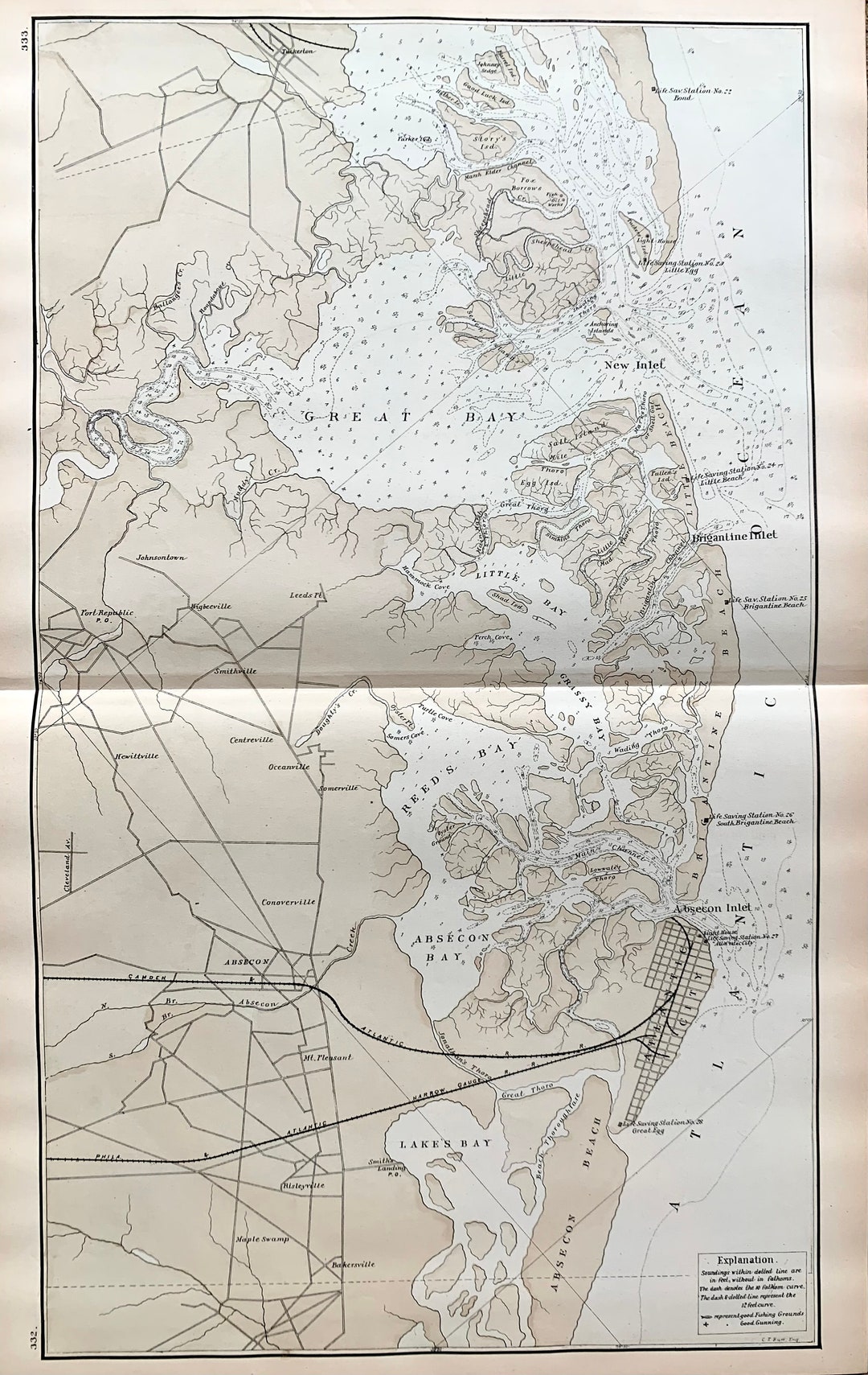 Brigantine Map, Original 1878 New Jersey Coast Atlas, Atlantic City ...