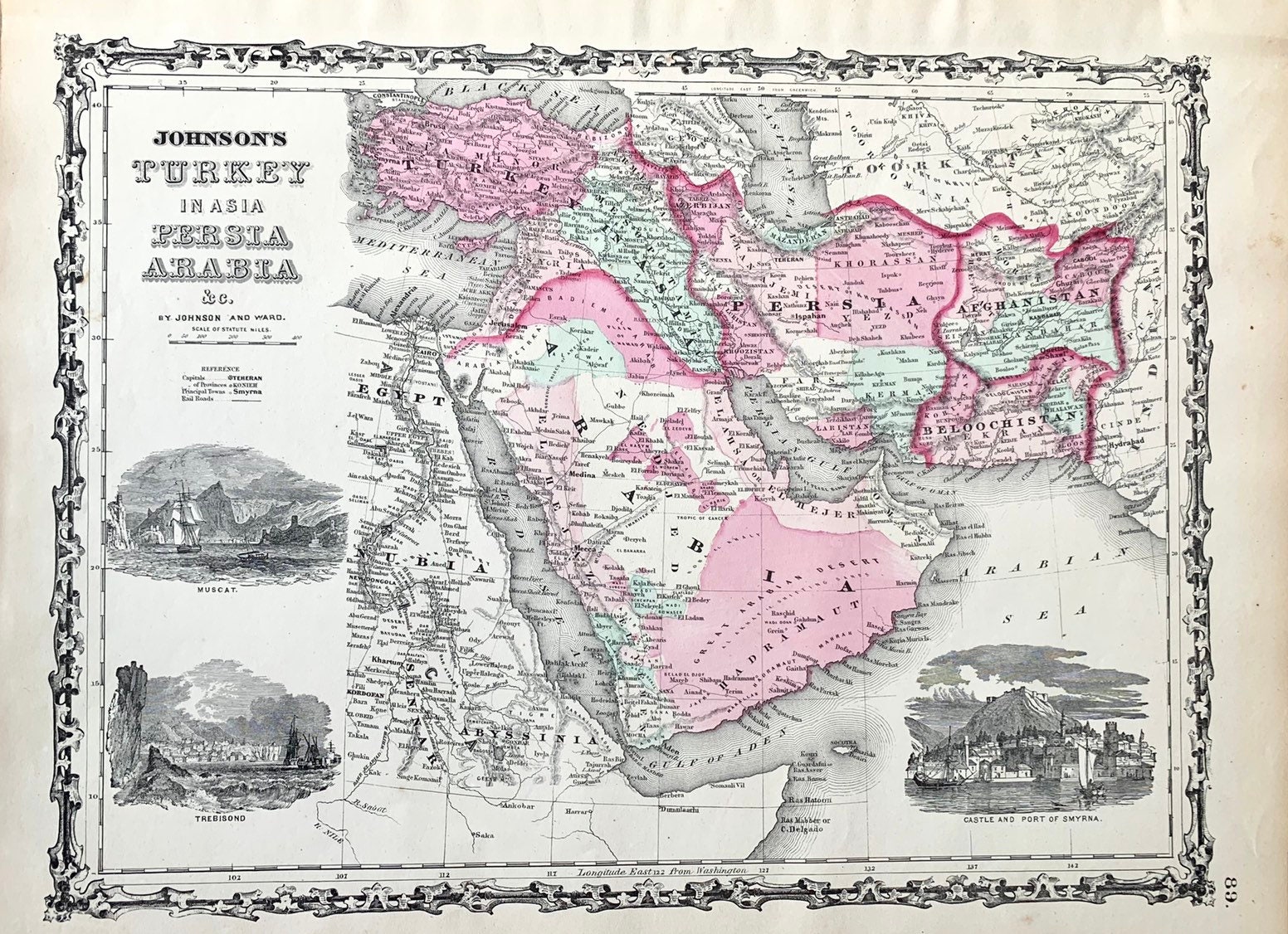 Antique Map of Turkey Original 1863 Hand Colored Map - Etsy