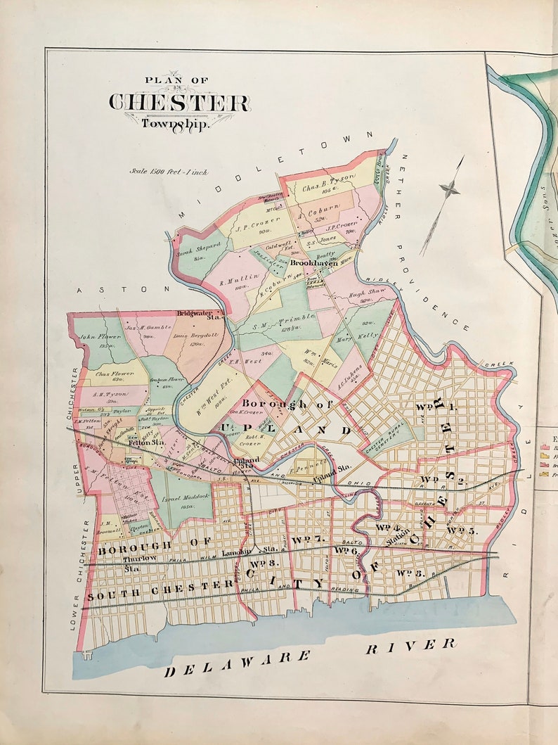Chester Township Map, Original 1892 Delaware County Atlas Map, Borough ...