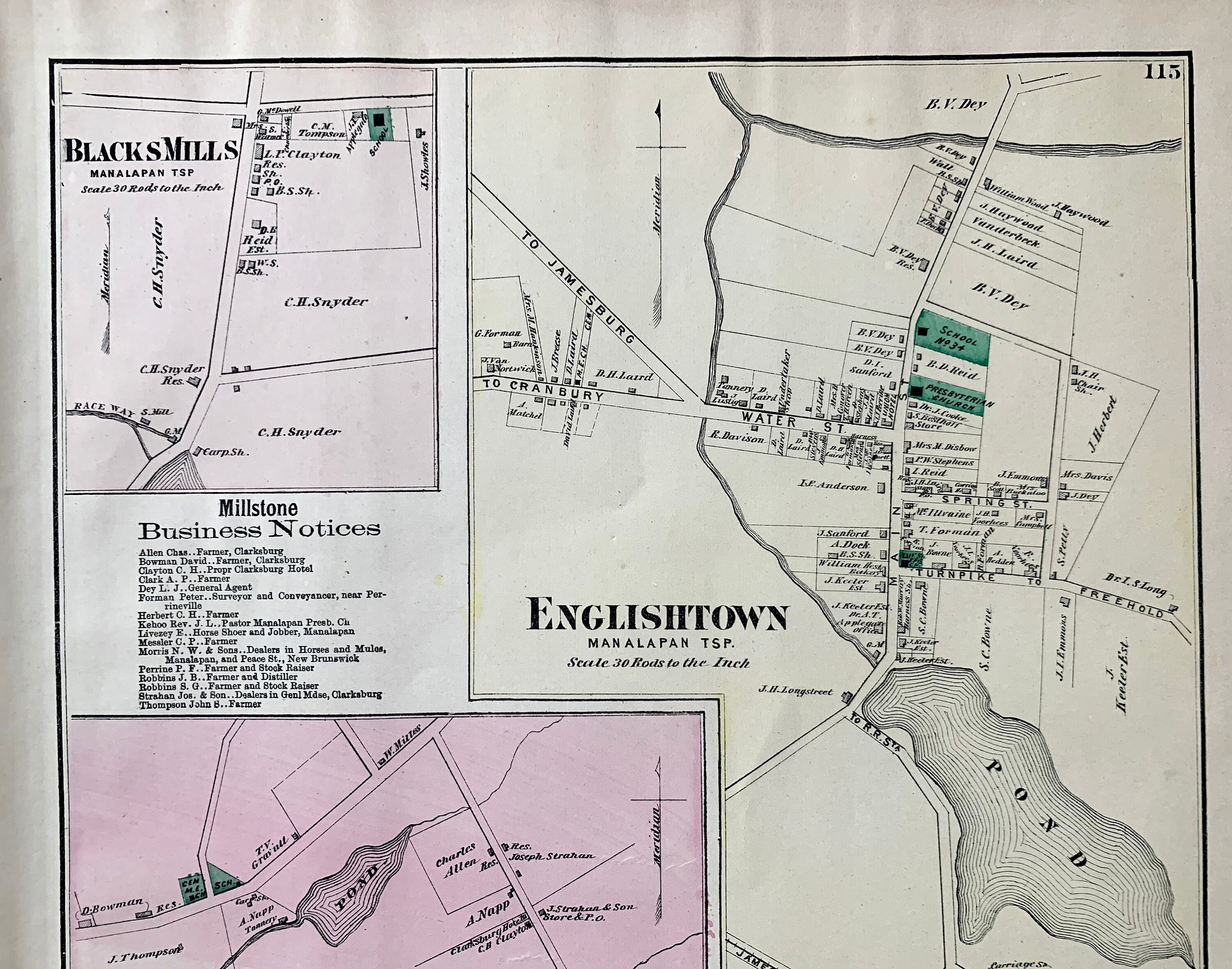 Englishtown Map, Original 1873 Monmouth County, New Jersey Atlas ...