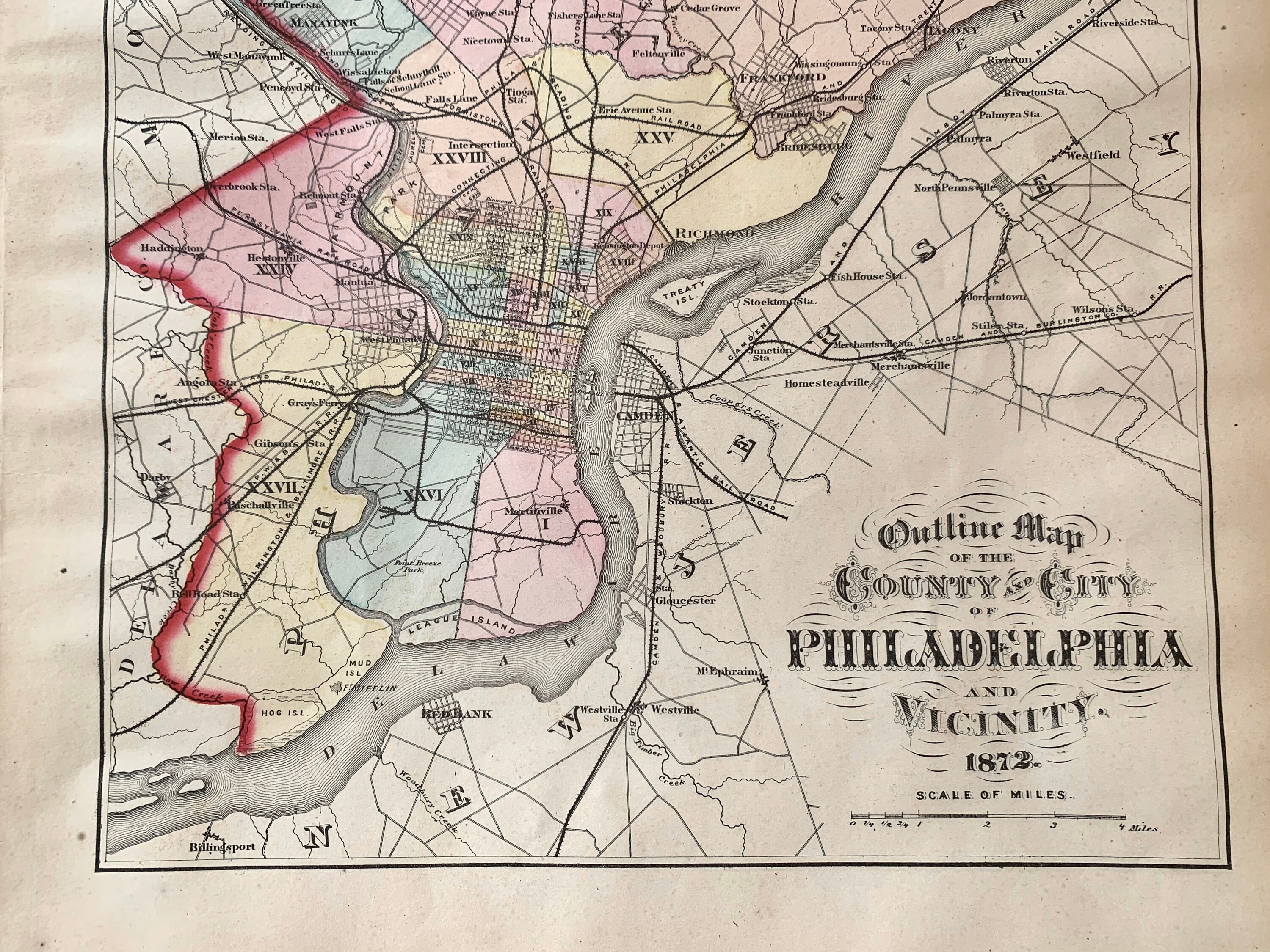 County and City of Philadelphia atlas map, Original 1872 hand colored ...