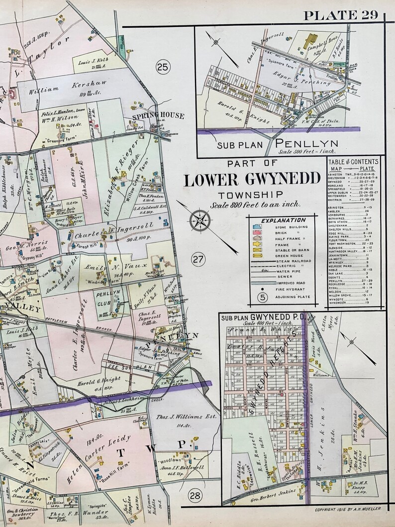 Lower Gwynedd Map, Upper Gwynedd, Original 1916 North Penn Atlas ...
