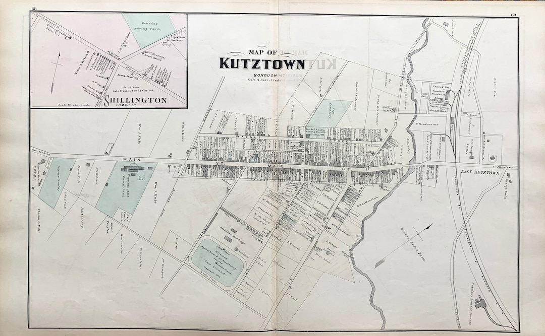 Kutztown Map Original 1876 Berks County Pennsylvania Atlas - Etsy