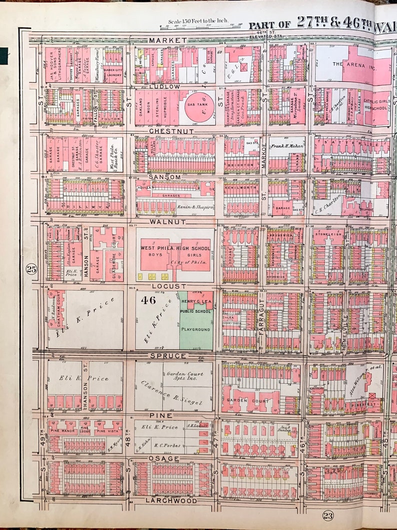 Spruce Hill Map, Original 1918 West Philadelphia Map, West Philadelphia ...
