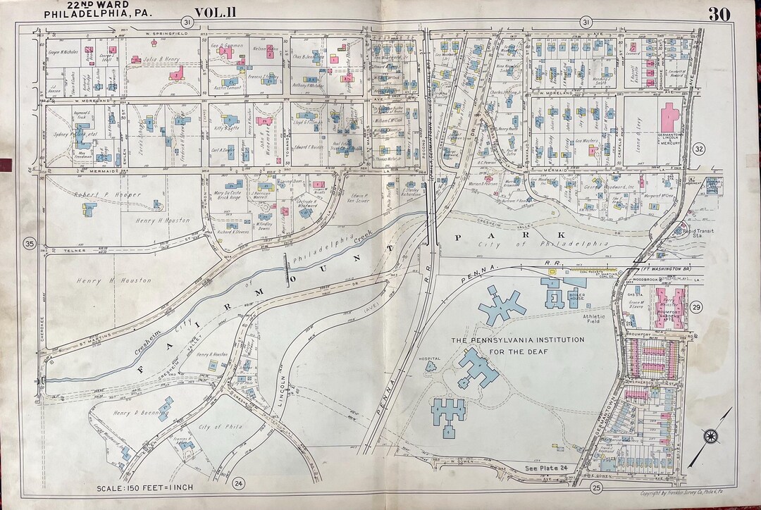 Chestnut Hill Map, Original 1955 Philadelphia Atlas, Allen Lane, Mount ...