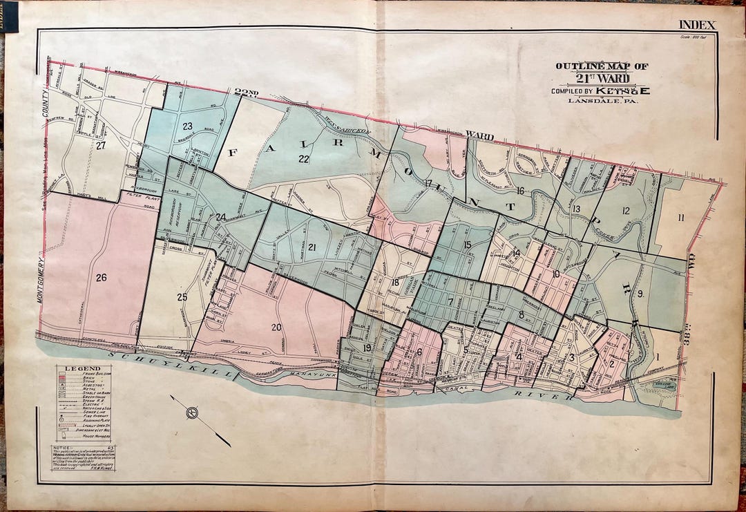 Manayunk Map, Original 1921 Ward 21 Atlas, Roxborough, Shawmont ...